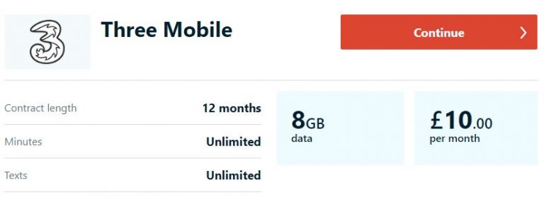 Three SIM-only deal. £10 per month for 8GB - Coolsmartphone